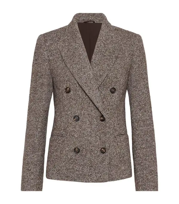 Brunello Cucinelli Virgin Wool-silk Mélange Cropped Blazer - Brown