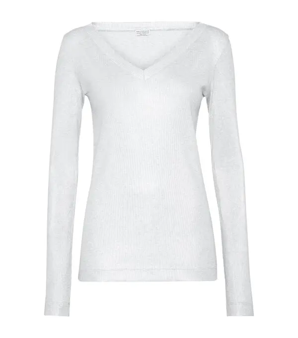 Brunello Cucinelli Stretch-cotton Monili Long-sleeve T-shirt - Beige