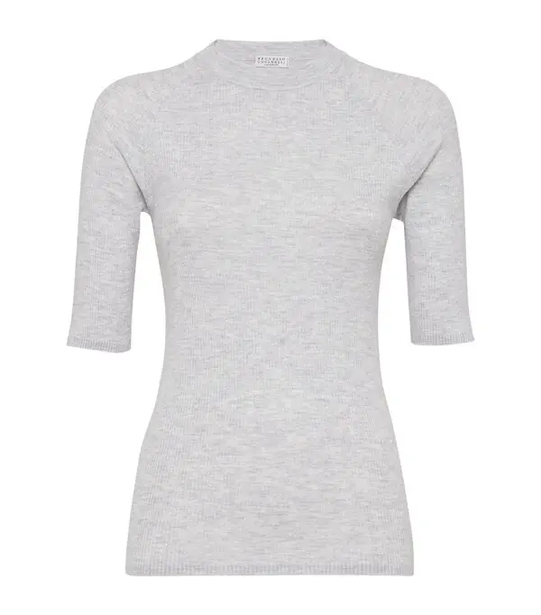 Brunello Cucinelli Cashmere Sparkling Short-sleeve Sweater