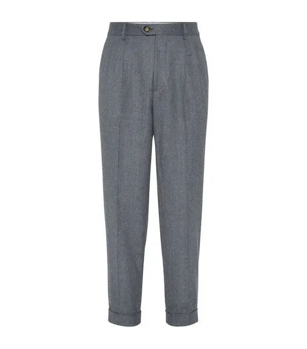 Brunello Cucinelli Virgin Wool Leisure Fit Trousers - Grey