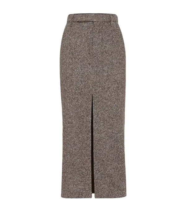 Brunello Cucinelli Wool-silk Mélange Pencil Skirt - Brown