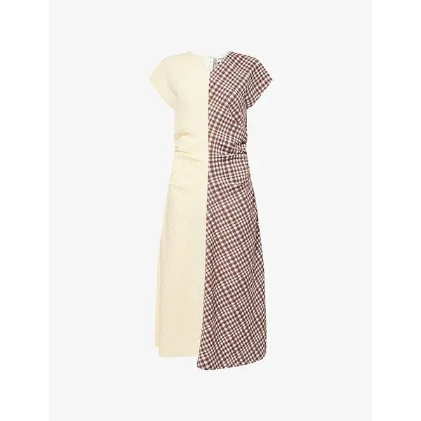 Stine Goya Checked Ruched Stretch-woven Midi Dress