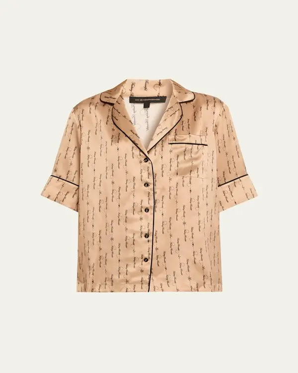 Kiki De Montparnasse Script-print Silk Lounge Top