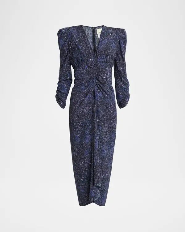 Isabel Marant Albini Mosaic Ruched Stretch Silk Dress - Midnight