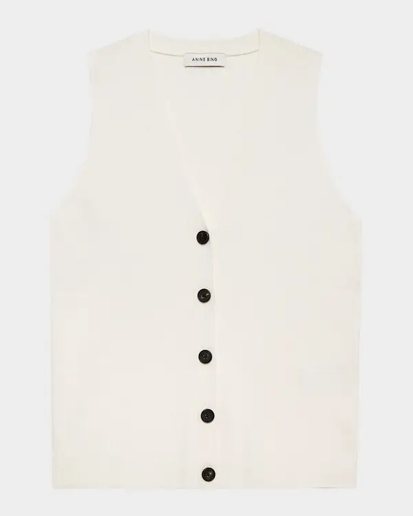 ANINE BING Lawrence Silk-wool Vest - Ivory