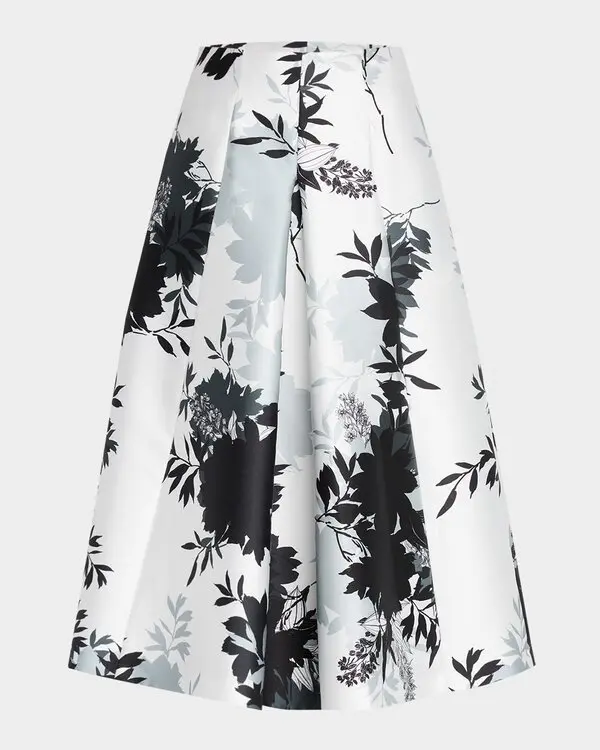 MAISON COMMON Floral Print Pleated Midi Skirt