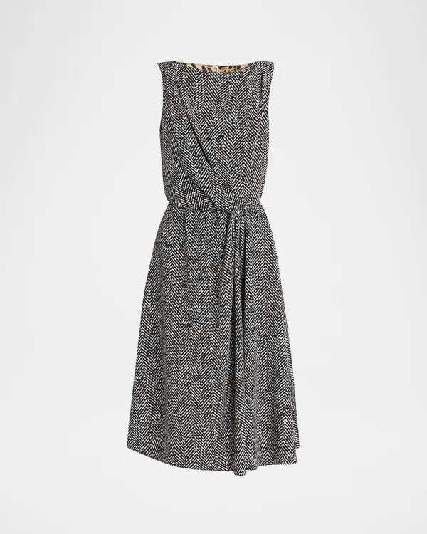 Dolce & Gabbana Draped Chevron Crepe Midi Dress - Whtblkprt