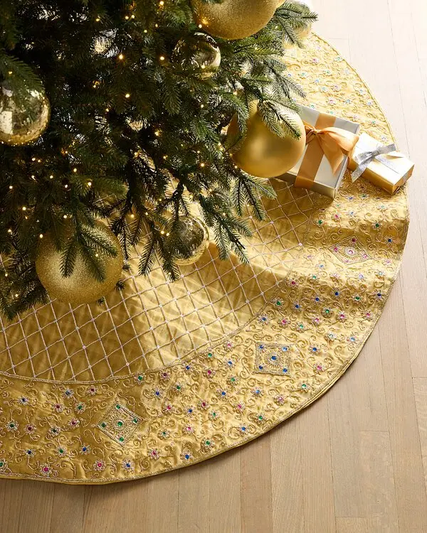 SUDHA PENNATHUR Embroidered & Beaded Gold Tissue 60" Tree Skirt