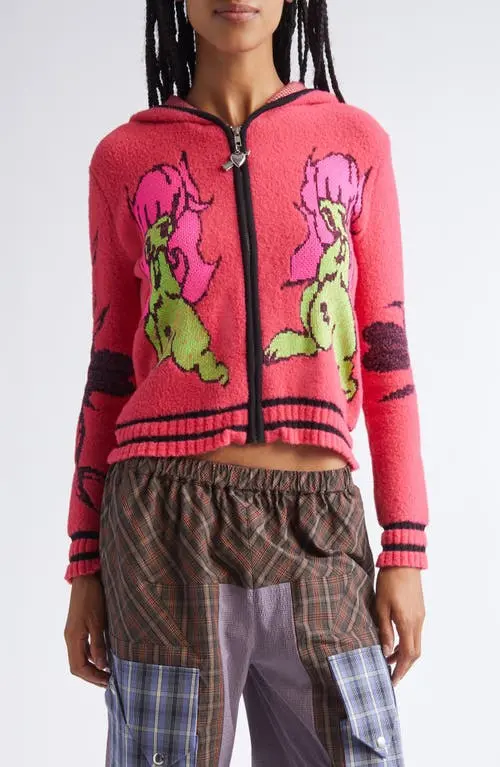 CHOPOVA LOWENA My Name Is Tiny Jacquard Hooded Zip Cardigan