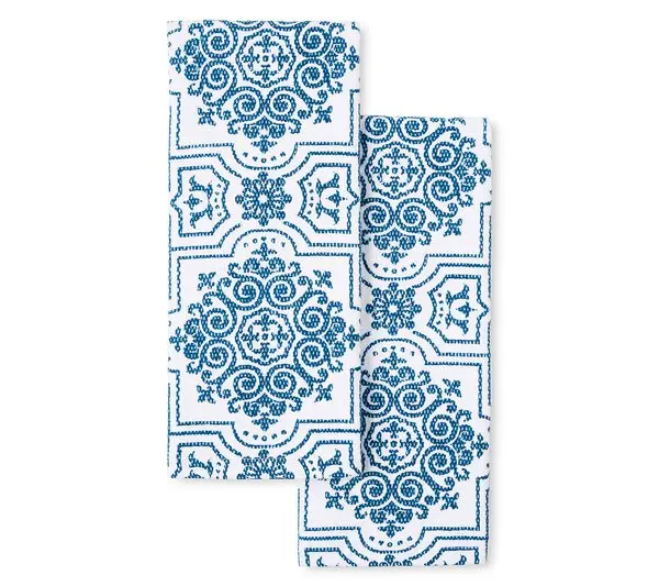 MARTHA STEWART Strie Medallion Kitchen Towel 2- Pack Set