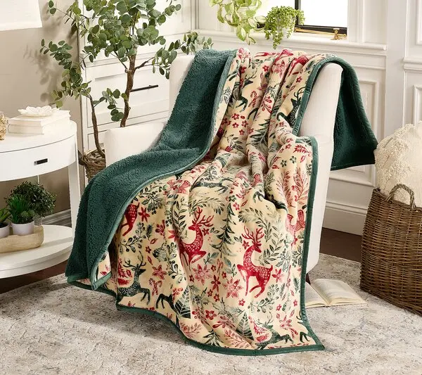 HOME REFLECTIONS As Is 60x80 Plush Throw W/ Sherpa