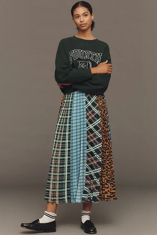 Maeve Sheer Pleated Maxi Skirt - Blue Pattern