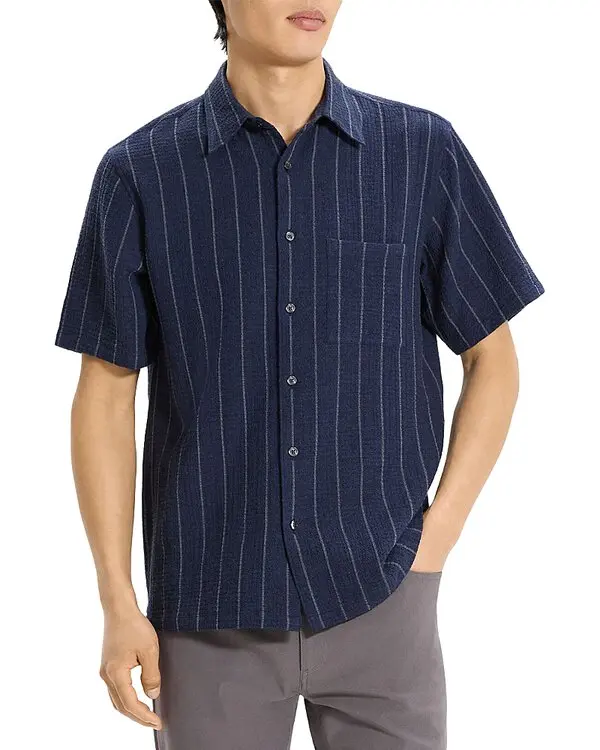 Theory Noll Striped Short Sleeve Shirt - Baltic Multi