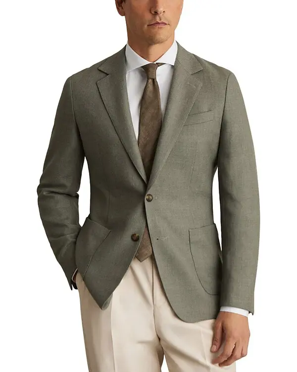 REISS Midnight Single Breasted Textured Slim Fit Blazer - Sage Green