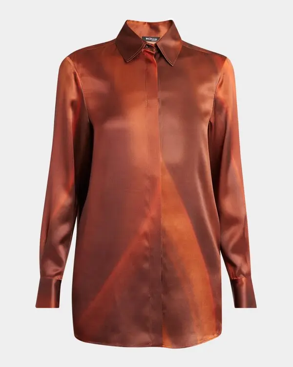 Kiton Abstract-print Silk Button-down Shirt