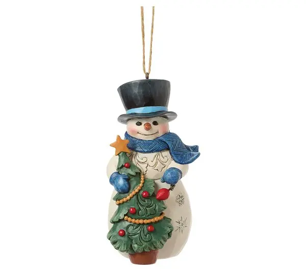 JIM SHORE Heartwood Creek Snowman With Tree Orn Ament 4.375in
