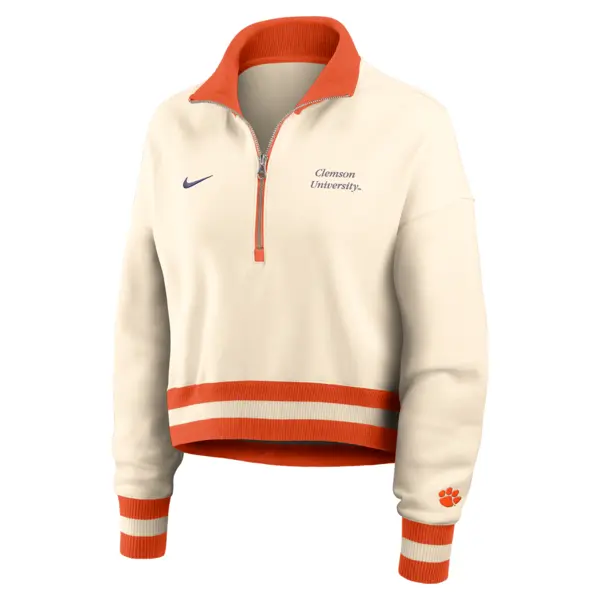 Nike Clemson Legacy College Cropped 1/4-zip Crew - Brown