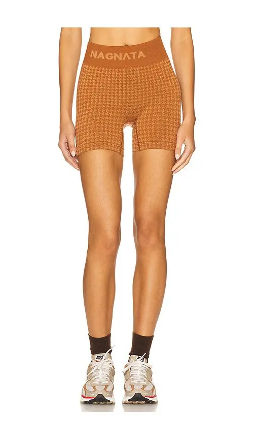NAGNATA Houndstooth Wool Mini Shorts - Spice