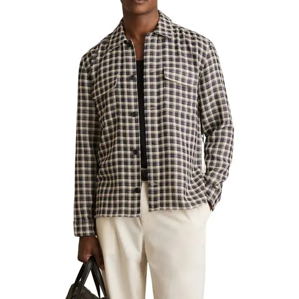 REISS Ribona Check Button-up Shirt - Navy/white