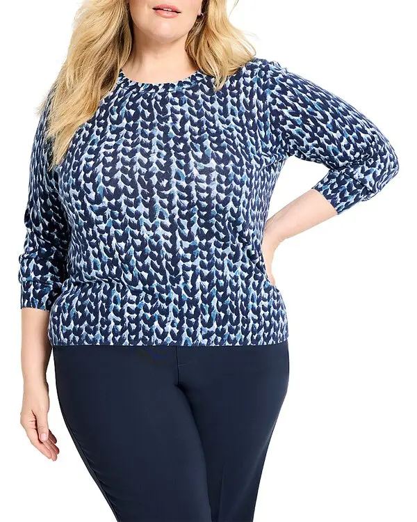 NIC+ZOE Knit Stitch Round Neck Sweater - Blue Multi
