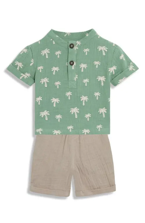 JOJO MAMAN BEBE Palm Tree Cotton Gauze Henley & Shorts Set