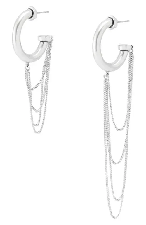 All Saints Mismatched Draped Chain Huggie Hoop Earrings - Rhodium