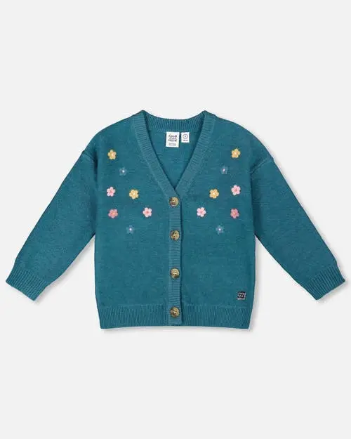 DEUX PAR DEUX Knitted Cardigan With Flower Embroidery