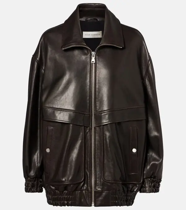 Nour Hammour Beck Leather Bomber Jacket - Brown