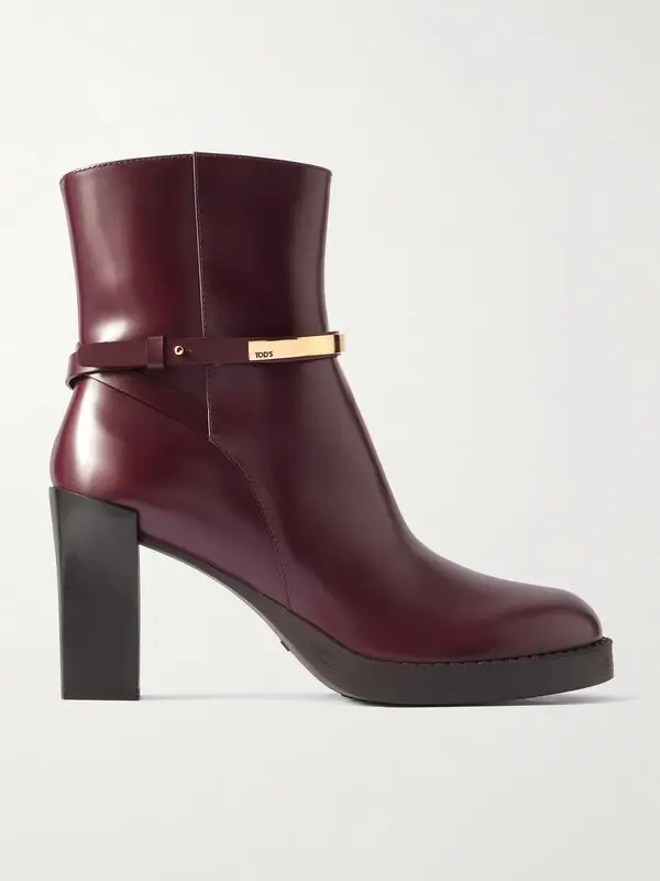 TOD'S Gomma Embellished Glossed-leather Ankle Boots