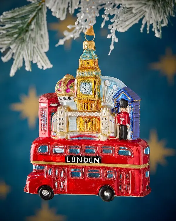 Neiman Marcus London Bus With Buidings Christmas Ornament
