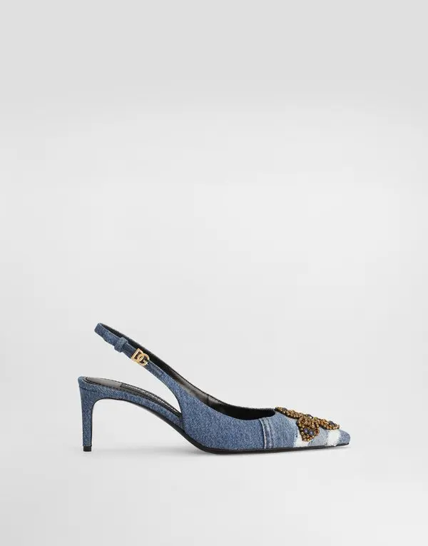Dolce & Gabbana Denim Patchwork Slingback With Embroidery