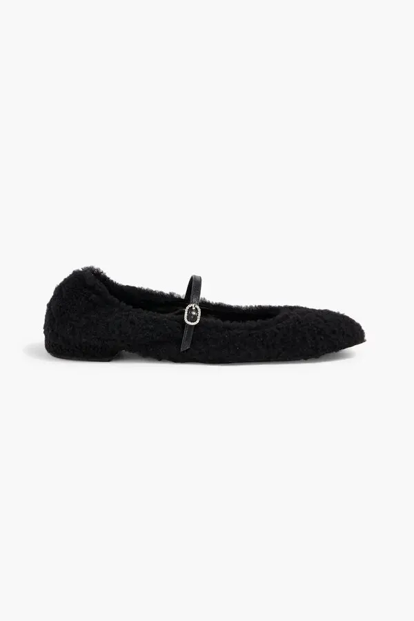 STUART WEITZMAN Lennox Leather-trimmed Shearling Mary Jane Flats - Black