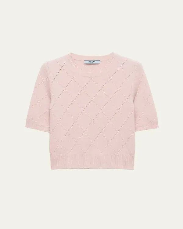 Prada Cashmere Argyle Pointelle Knit Sweater