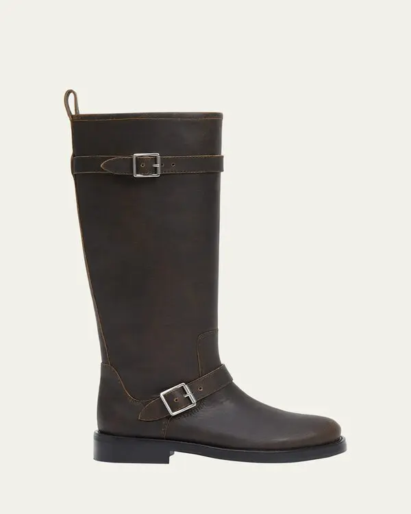 Simkhai Noah Leather Moto Boots - Distressed Chocolate