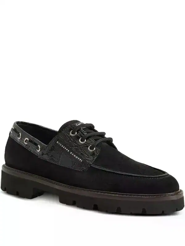 Giuseppe Zanotti Crocodile-Effect Suede Boat Shoes Black