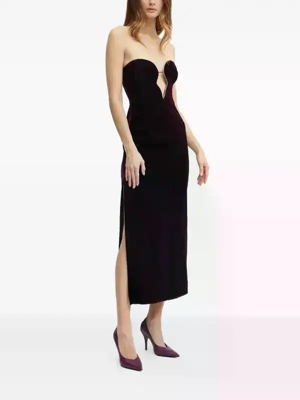strapless open back dress Rent Miss Selfridge Jacquard Puff Sleeve Bardot Mini Dress In Lilac