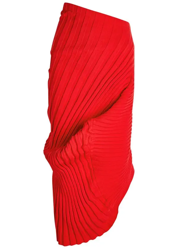 Issey Miyake Asymmetric Ribbed-knit Midi Skirt