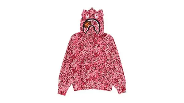 BAPE Wild Leopard Pattern Milo Shark Full Zip Hoodie - Pink