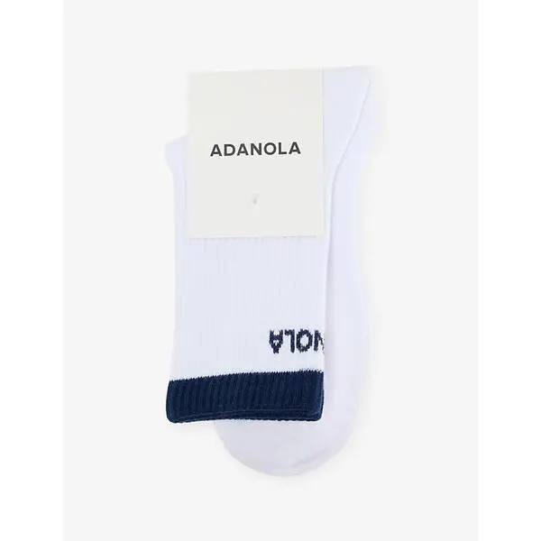ADANOLA Striped Trim Brand-intarsia Stretch Cotton-blend Socks - White/navy Blue