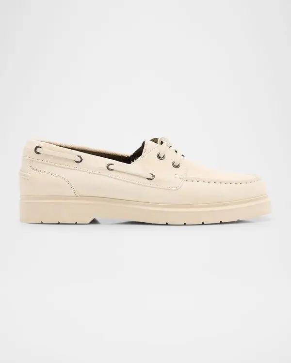 Brunello Cucinelli Suede Boat Loafers - White