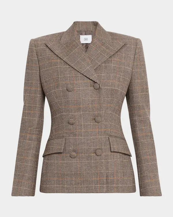Adam Lippes Malone Glen Plaid Double-breasted Jacket