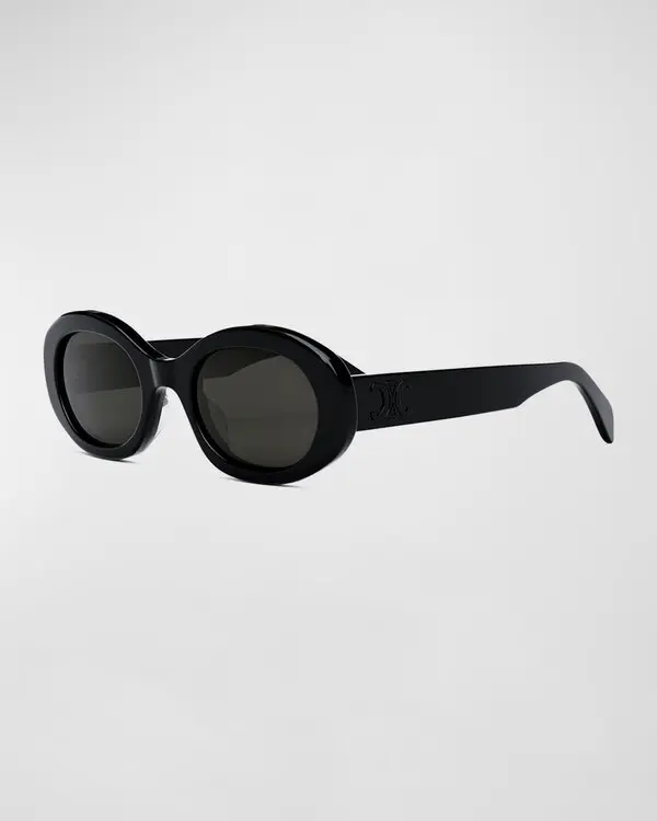 Celine Triomphe Logo Oval Sunglasses - Black Smoke
