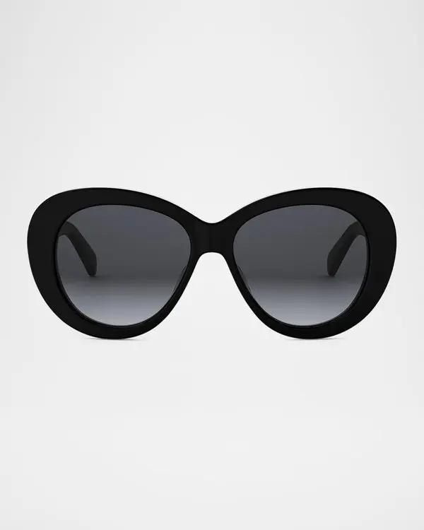 Celine Triomphe Oval Sunglasses - Shiny Black Gradient Smoke