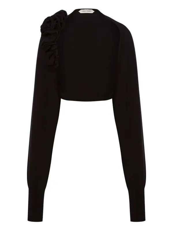 Alberta Ferretti Merino Wool, Silk, And Cashmere Bolero With Floral Appliqu