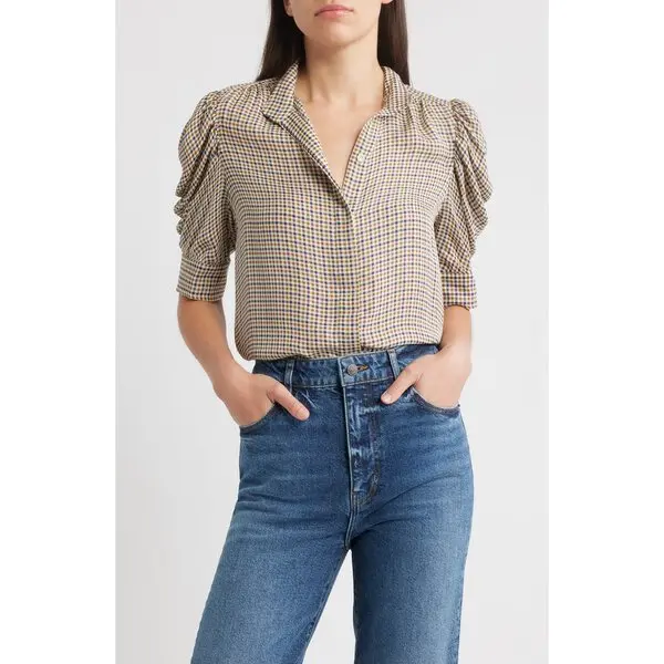 FRAME The Houndstooth Gillian Silk Top - Houndstooth Multi