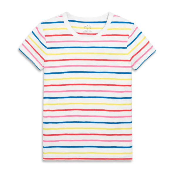 PRIMARY Classic Slub Crewneck Multi-stripe Tee - Strawberry Multi Stripe