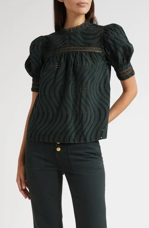 Ulla Johnson Virginia Lace Collar Puff Sleeve Top - Cypress