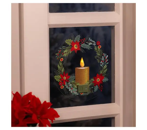EVERGREEN 10'h Led Flickering Candle With Wreat H Window Decal