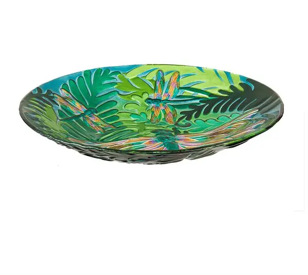 EVERGREEN 18' Glass Bird Bath, Iridescent Dragonfly Ev Rgreen