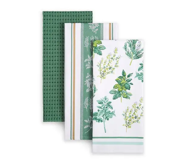 MARTHA STEWART Herbs Lint-free Kitchen Towel 3- Pack Set
